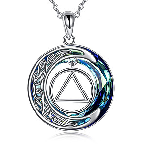 YAFEINI AA Gift Necklace Sterling Silver Alcoholics Anonymous Recovery Symbol Necklace Crescent Crystal AA Sobriety Pendant Jewelry for Women