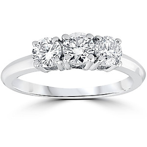 P3 POMPEII3 1 Carat 3-Stone Diamond Engagement Ring Solitaire Round Cut 14k White Gold - Size 7