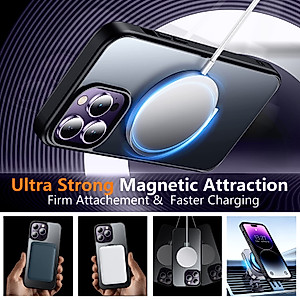 SPIDERCASE Magnetic for iPhone 14 Pro Max Phone Case,Built-in Invisible Stand [Compatible for Magsafe] Military Grade Shockproof [2 Pack Tempered Glass Screen Protector] Translucent Matte Case,Black