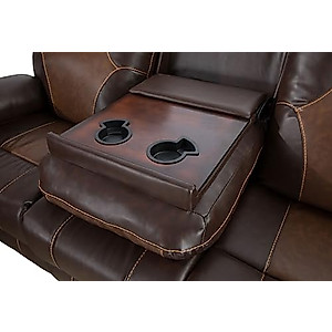 EZLUX 83.5" Leather Sofa 3 Seat, Manual Upholstered Reclining with Cup Holders for Living Room Furniture Home Theater Apartment, Brown