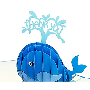 iGifts And Cards Unique Blue Whale Thank You 3D Pop Up Greeting Card - Large, Gratitude, Cute, Animal, Nautical, Ocean, Fun, Graduation, Friendship