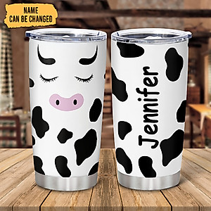 Hyturtle Personalized Gifts For Cow Lover - Cow Prints Customized Name Stainless Steel Tumbler 20oz With Lid - Idea Farm Animals Lover Gifts For Women, Girl, kids On Birthday, Christmas