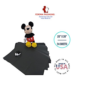 Black Tissue Paper Squares, Bulk 24 Sheets, Premium Gift Wrap and Art Supplies for Birthdays, Holidays, or Presents by Feronia packaging, Large 20 Inch x 30 Inch Made in USA