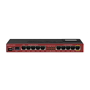MikroTik - RB2011UIAS-IN - RB2011UASIN 5 Gigabit LAN ports, 5 Fast Ethernet LAN ports, OS L5 license, MicroUSB, 128MB RAM, LCD touchscreen for configuration