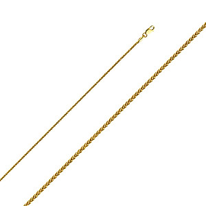 Wellingsale 14K Solid Yellow Gold 1.1mm Round Wheat Chain with Lobster Claw Clasp - 18" Inches