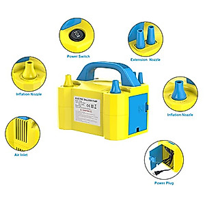 LANGXUN Portable High Power Electric Balloon Pump, Two Nozzle 110V 600W Air Blower Electric Ballon Inflator Pump for Party Latex Balloon Decoration Supplies