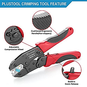Plustool Crimping Tool for Heat Shrink Connectors AWG22-10, Ratcheting Wire Terminal Crimper - Crimping Pliers - Electrical Crimping Tool
