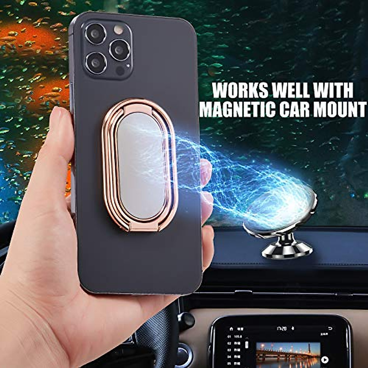 Rimyam Phone Ring Holder Finger Kickstand Foldable Cellphone Stand 360° Degree Rotation Metal Ring Grip Holder for Magnetic Car Mount Compatible with iPhone Samsung All Smartphone and iPad