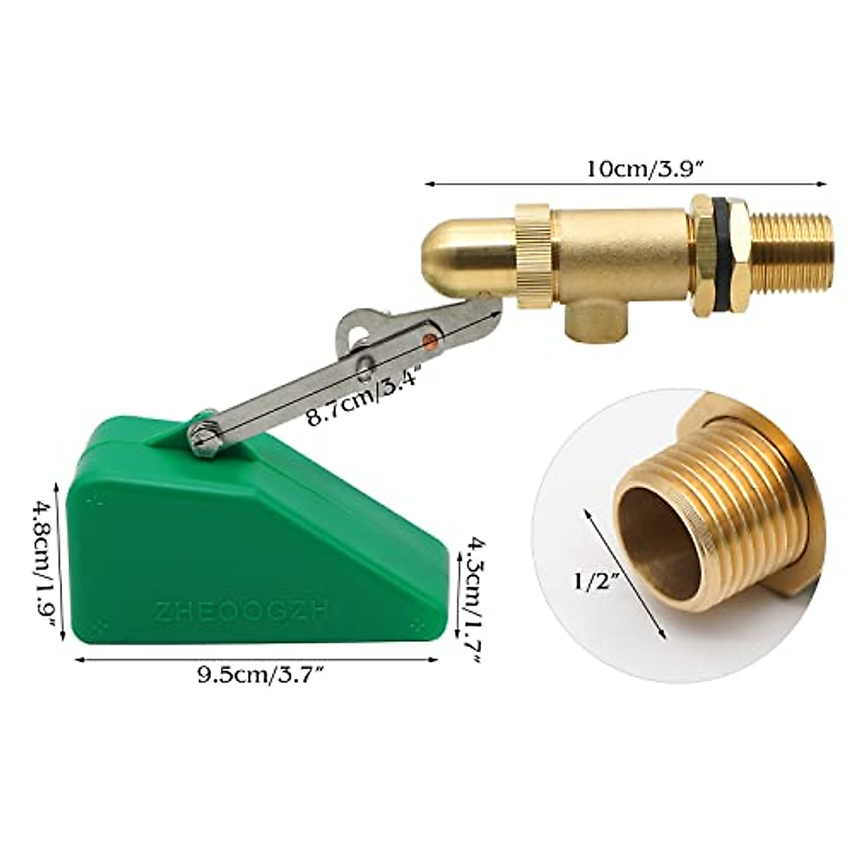 MUDUOBAN Float Valve 1/2 inch Supply Tube Float Ball Valve with Automatic Fill Adjustable Arm Brass Valve Plastic Float Ball for Water Tank Pool Livestock Water Trough Aquariums