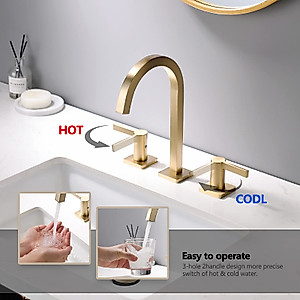 indare Brushed Gold Bathroom Faucet, 8 Inch Brass Widespread Bathroom Sink Faucet 3 Holes, Two Handles Bathroom Sink Faucet with Pop-Up Drain & Supply Lines, 110104-BG