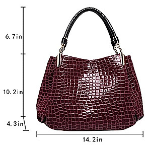 Women Large Alligator Pattern Faux Leather Top-handle Bag Evening Party Handbag Travel Tote Crocodile Dark Red