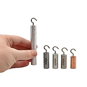 5pc Hooked Metal Cylinders Set - Copper, Tin, Aluminum, Zinc, Stainless Steel - for Density Investigation, Specific Gravity & Specific Heat Experiments - Eisco Labs