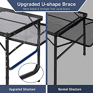 REDCAMP 36x24 Folding Grill Table for Outside with 2 Side Tables, Lightweight Portable Metal Aluminum Outdoor Grill Table with Adjustable Height Legs, Great for Camping Picnic Cooking BBQ, Black 3ft