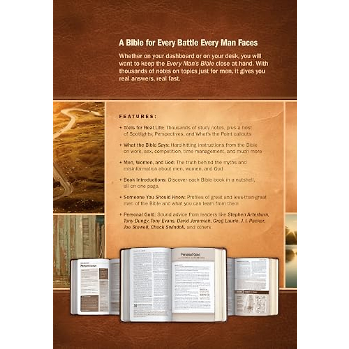 Every Man's Bible NIV, Deluxe Heritage Edition, TuTone (LeatherLike, Brown/Tan) – Study Bible for Men with Study Notes, Book Introductions, and 44 Charts