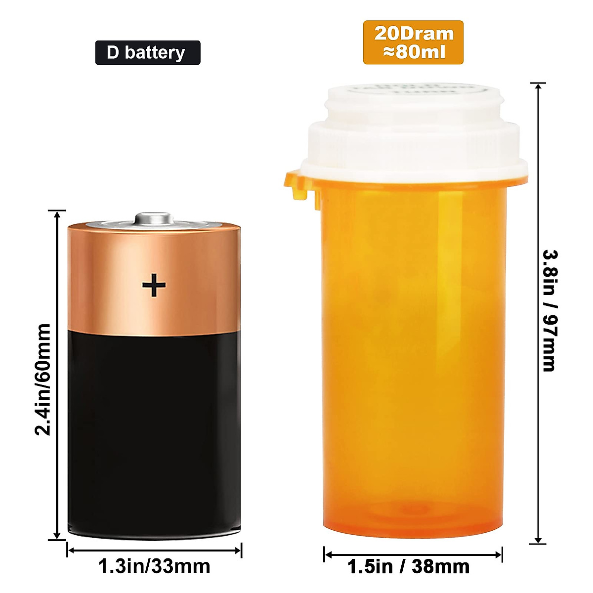 Prescription Reversible Thumb Tab Vials, Medicine Container, Pill Bottle, Prescription Pharmacy Vials Reversible Cap with Animal Pet Resistant (not Child Resistant) Open (20 Dram, 12pcs)