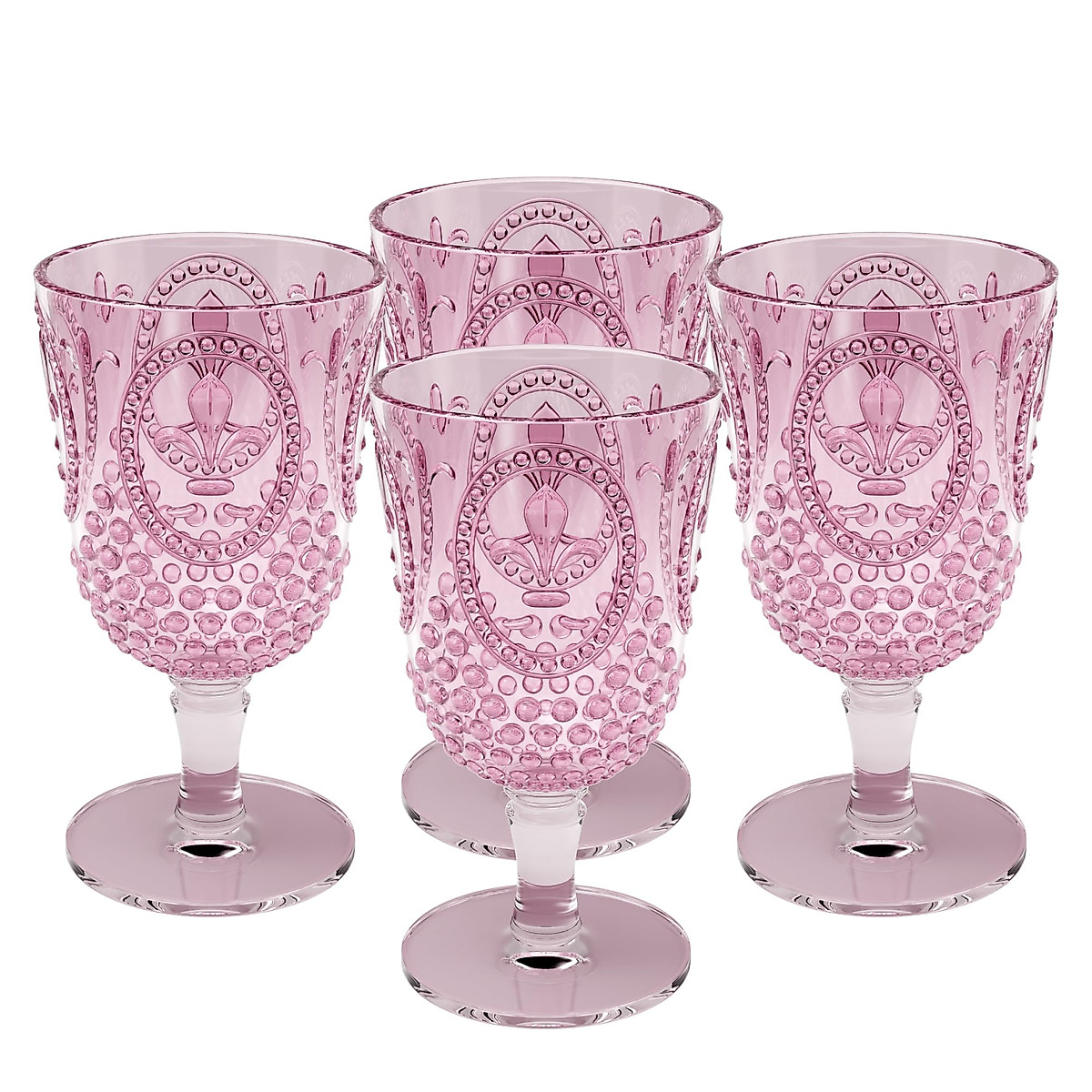 elle decor Acrylic Wine Goblets | Set of 4, 15-Ounce | Unbreakable Acrylic Wine Glasses | Reusable Plastic, Shatterproof Long Stemmed Water Glasses | Bar Drinking Cups (Pink)