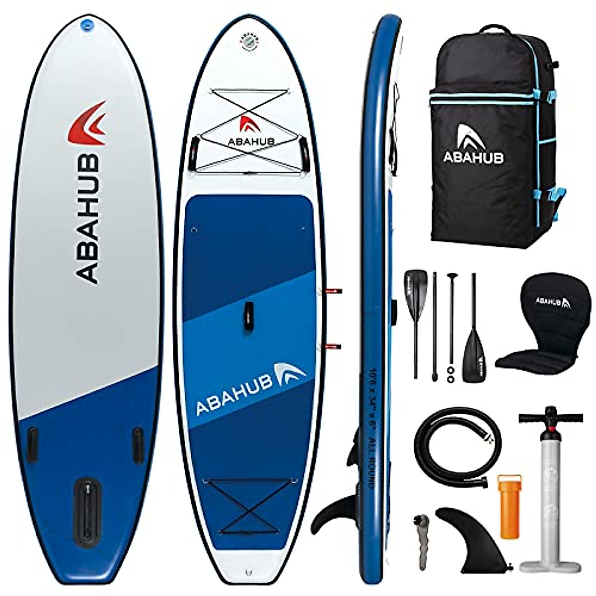 Abahub Inflatable SUP, Wide 10'6" x 34" x 6" iSUP, Blue Standup Paddleboard with Adjustable Carbon Fiber Paddle, Kayak Seat, for Yoga, Paddle Board, Kayaking, Surf, Canoe, Fishing