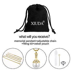 Pearl Urn Necklace for Ashes Memorial Cremation Necklaces Stainless Steel Ashes Necklace for Men Women(Gold)-You Lighted Up My World