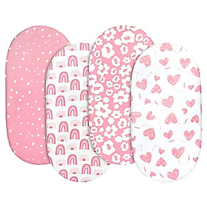 Gllquen Baby Bassinet Sheets 4 Pack, Breathable Cozy Fitted Mattress Sheet, Elastic Travel Crib Fashionable Floral Pattern, Standard Cradle Safe Sheets for Baby Boy Girls 32"X16"(Love)