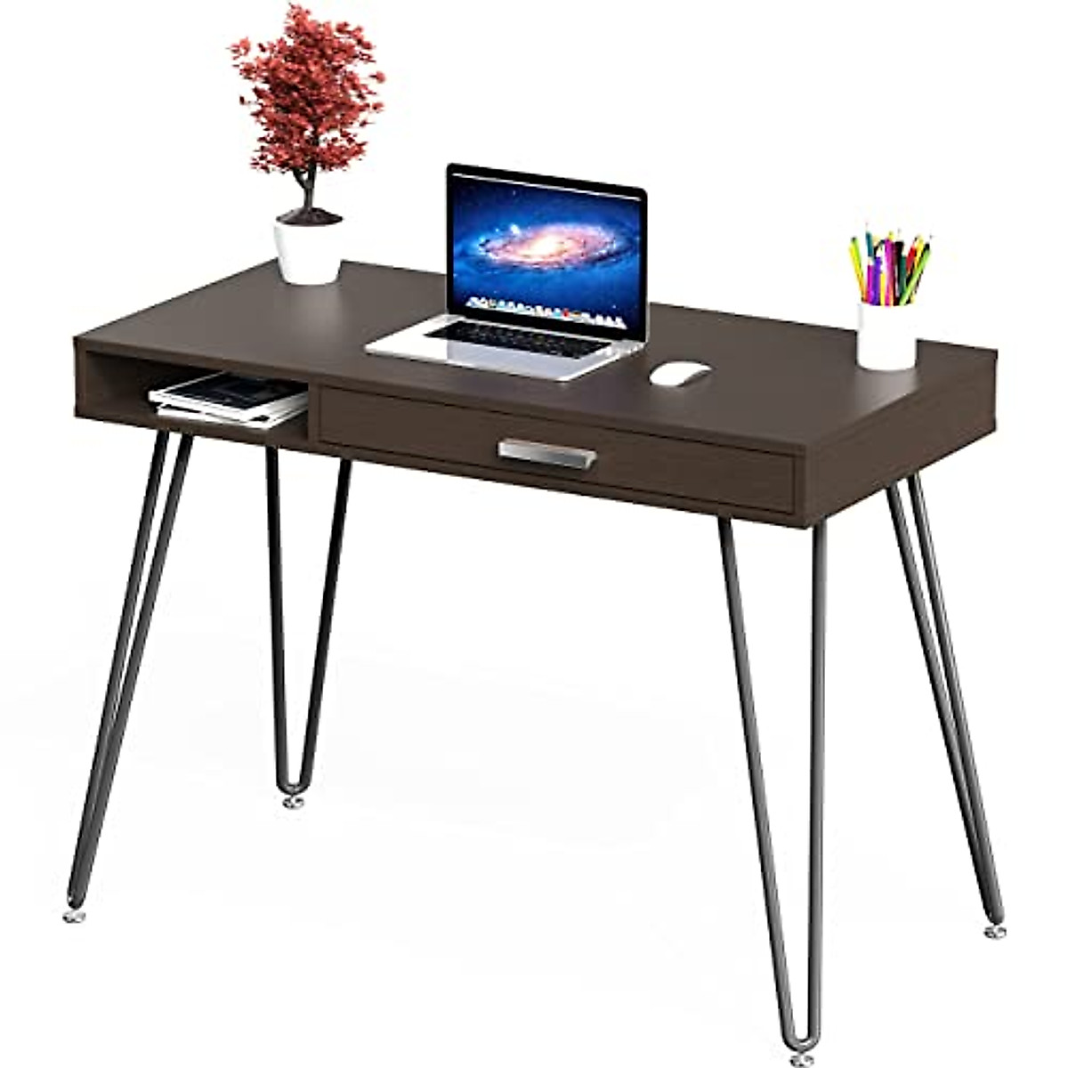 SHW Home Office Computer Hairpin Leg Desk with Drawer