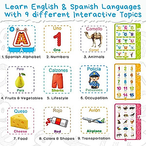 ZeenKind Spanish & English Talking Book for Kids 2 3 4 5 6 Years Old, Learn Spanish Activity Sound Books for Kid Toddlers, Interactive Learning Bilingual Toys, Libros para en Espanol Juegos para Niños