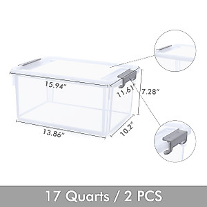 Citylife 17 QT Plastic Storage Bins with Latching Lids Stackable Storage Containers for Organizing Large Clear Storage Box for Garage, Closet, Classroom, Kitchen, 2 Packs