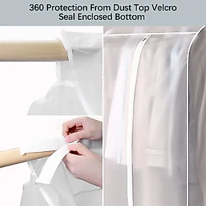 50'' Garment Bags for Hanging Clothes, Large Translucent Frosted Garment Rack Cover Bags Clothing Storage Bag with Zipper for Hanging Shirts, Coats, Dresses, Suits, Seal Closets to Protect Clothing