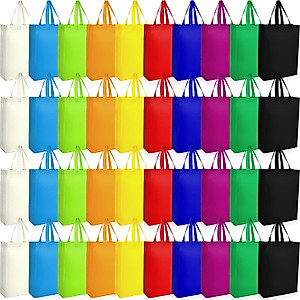 40 Pack Reusable Shopping Bags Bulk 14 x 10 x 4 Inch Shopping Bags for Groceries Non Woven Fabric Tote Bags Multicolored Grocery Bags with Handles for Shopping, Birthday Party, 10 Colors