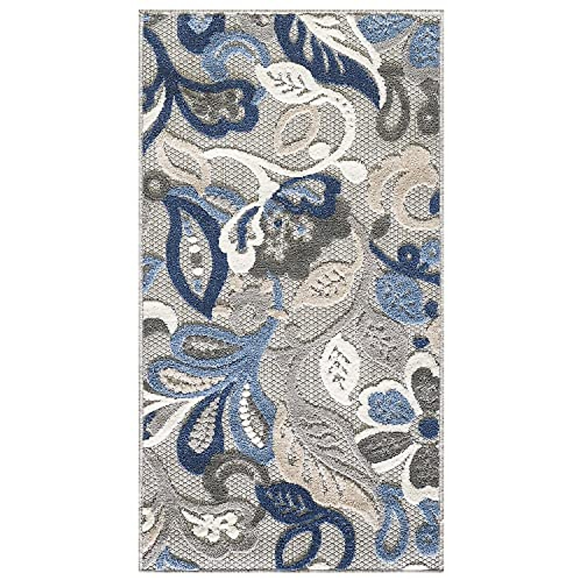 HomeRoots 2’ x 4’ Blue Gray Jacobean Floral Indoor Outdoor Area Rug