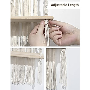 SUMGAR Macrame Wall Hanging Shelves 2 Tier - Boho Hanging Plant Shelf for Wall, Wood Color Woven Rope Floating Shelf, Boho Shelf Window, Bedroom, Bathroom Indoor Wall for Mother's Day, Birthday