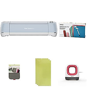 Cricut Explore Air 2 (Blue) - Ultimate Starter Set - Includes Mini Heat Press, Heat Press Mat, Machine Mats, Weeder Tool, & Materials Sampler (Iron On, Sportflex Iron On, Vinyl, Transfer Tape)