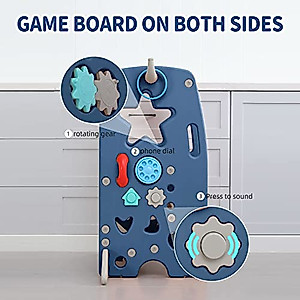 UNICOO –Kids Kitchen Step Stool with Double Safety Rails, Toddler Learning Stool with 3 Adjustable Heights and Non-Slip Foot Pads, Toddler Tower for Kitchen Countertop and Bathroom (OMLT-Dark Blue)