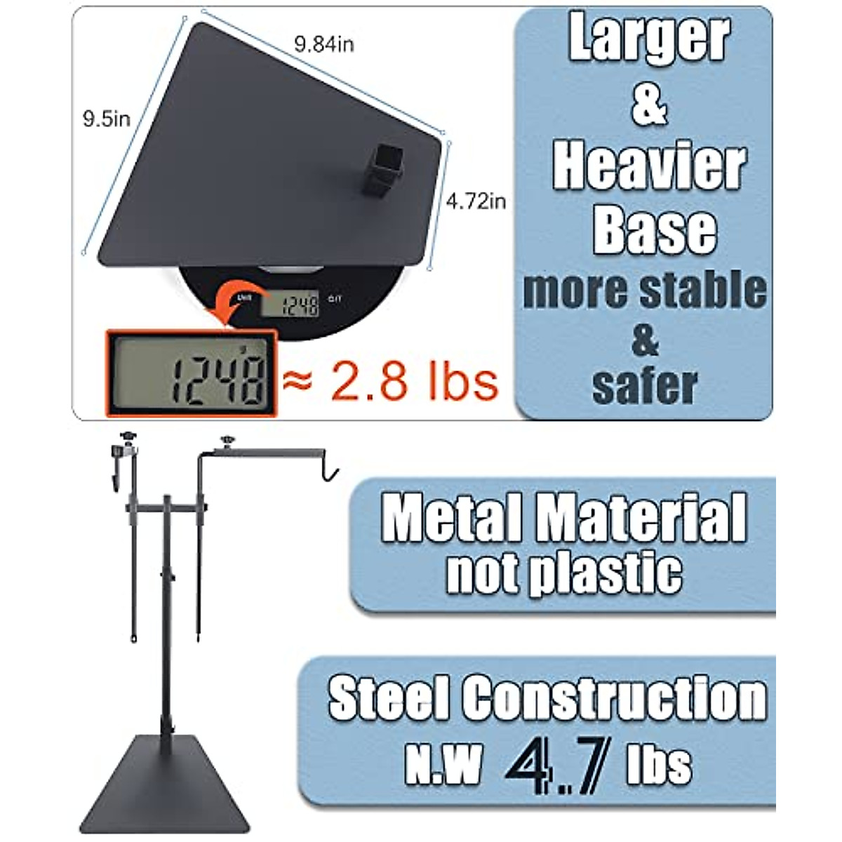 14.4" to 36.2" Adjustable Reptile Dual Heat Lamp Stand for Terrarium Metal Light Stand Floor Lamp Holder Heating Light Bracket Light Hanger for Fixing Porcelain, Deep Dome or Wire Clamp Lamp Fixtures