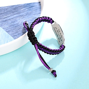Medical Alert Bracelets for Women Personalized | Custom Medical Alert ID Bracelets Free Engraved | Tow-tone Purple&Black Polyester Rope Hand-made Braided Bracelet, Adjustable (6.5-8.5 inches)