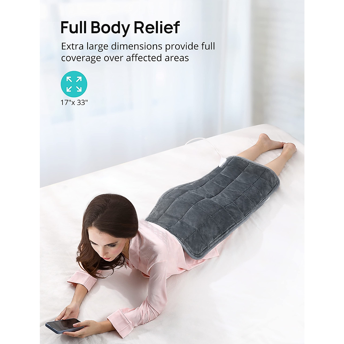 Weighted Heating Pad 17''x 33" XXXL Electric Heating Pad for Back Pain Relief, 5LBS with 6 Heat Settings 2H Auto-Off Heat Pad for Shoulder Arms Legs Cramps Washable