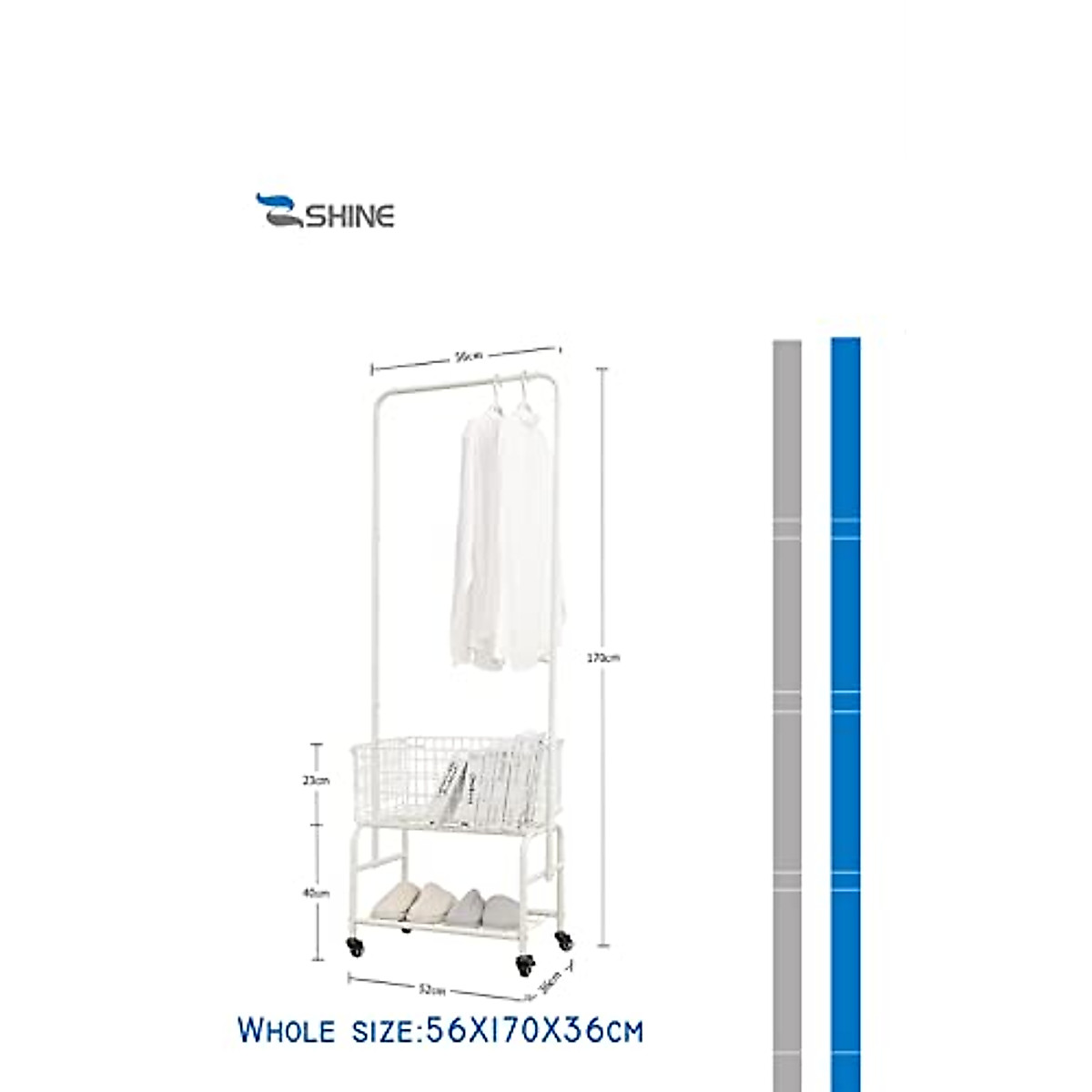 Movable laundry basket with hanger,laundry basket with wheels,Metal rack for garment hang,black color (black)