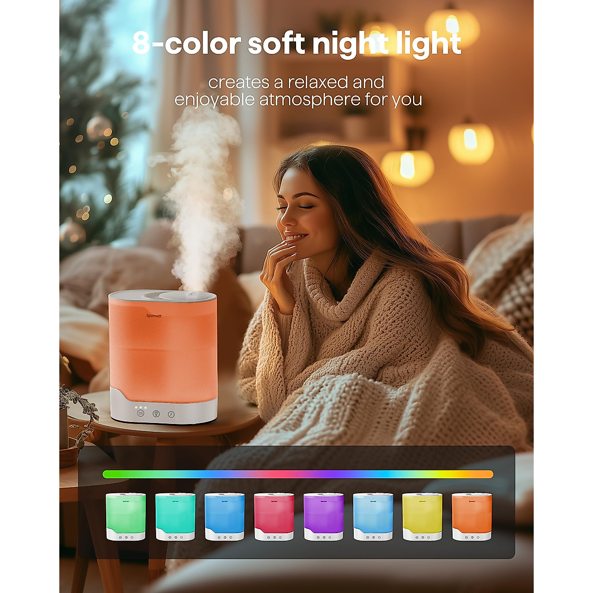 Sponvatt Humidifiers for Bedroom Home,2.5L Top Fill Cool Mist Air Humidifier for Large Room Baby Nursery,Quiet Ultrasonic,With Oil Diffuser and Nightlight,for Plants,Office,Easy to Clean,Auto Shut-Off