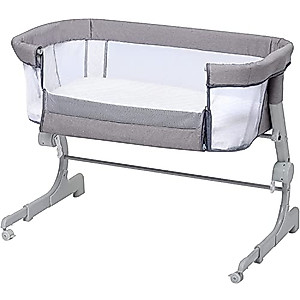 RONIPIC Baby Bassinet, Height & Angle Adjustable Bedside Sleeper, Bedside Crib with Mattress & Storage Bag, Easy Folding Portable Crib Infant Baby Bed, Grey