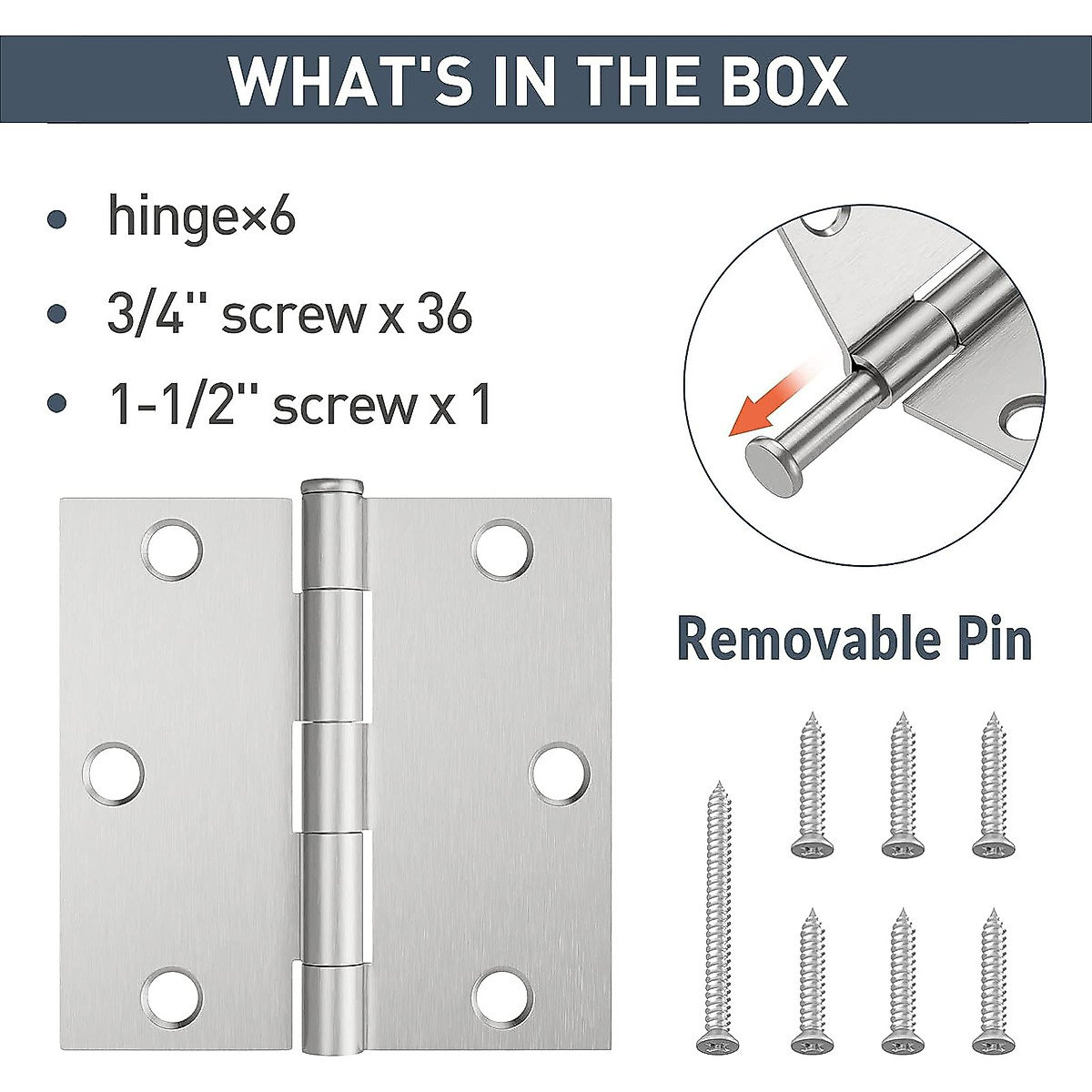 HOSOM 6 Pack Door Hinges 3.5 Inch with Square Corner, Satin Nickel Interior Door Hinge for Bedroom, Bathroom, Cabinet, and More