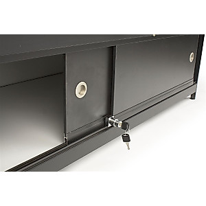 Displays2go 48 Inch Retail Showcase, w/Storage, LED Lights, Lockable Sliding Door - Black (SCTCT48LDB)