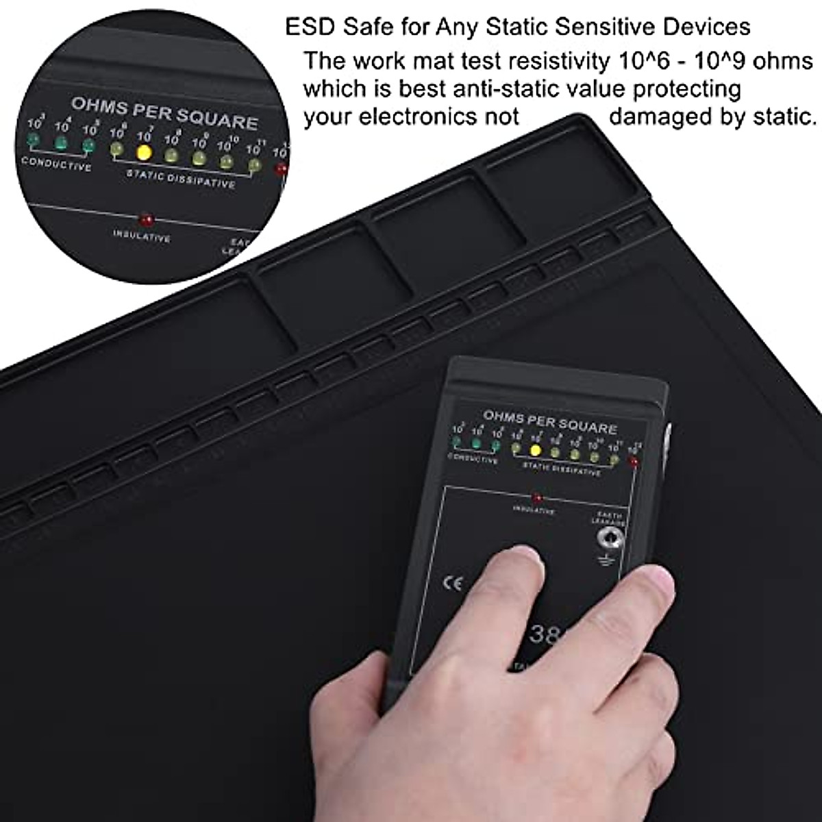 Premium Heat Resistant 932°F Anti Static Mat, HPFIX ESD Mat with Grounding Wire, Grounding Plug, and ESD Wristband, Silicone Soldering Repair Mat for Computer, PC Building, Eelectronics