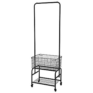 easy moved garment rack with basket for organize, laundry basket, black metal rack,