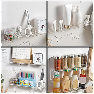 Cabilock 2pcs Acrylic Floating Shelves, Wall Mounted Bookshelf Cosmetic Rack Transparent Hanging Shelves Small Clear Shelf Goblincore Room Decor for Bedroom Living Room Bathroom Office