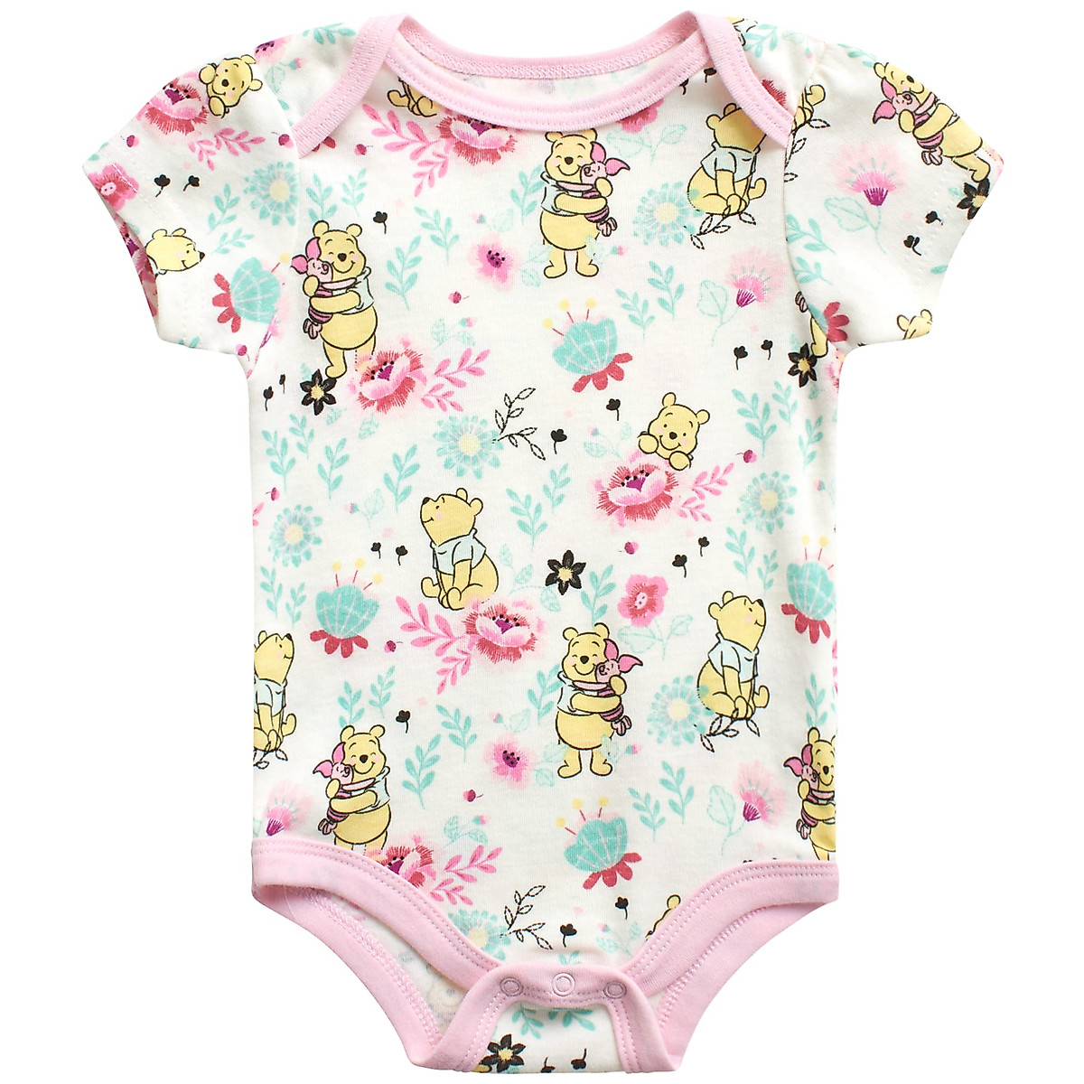 Disney Baby Girls? Minnie Mouse Bodysuit ? 3 Pack Romper: Easy Diaper Change, Size 0-3M, Pooh Bear Pink/Green