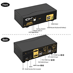 CKL DisplayPort MST KVM Switch (1 DP in 1 DP + 1 HDMI Out for 2 Computers 2 Monitors