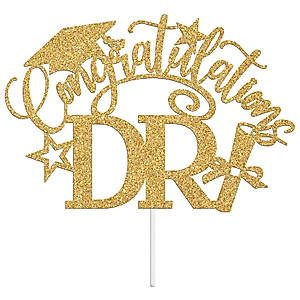 Congratulations DR Cake Topper, Congrats Grad/Doctoral Degree Cake Decor, Class of 2024 Graduation Party Decorations Supplies, Gold Glitter