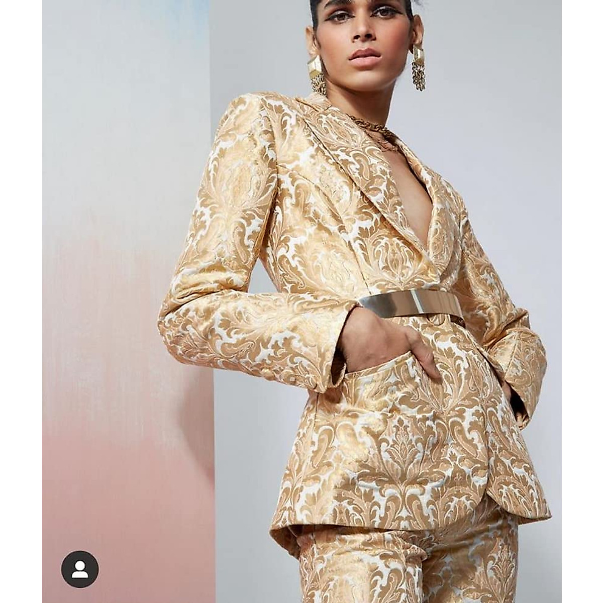 Silk Brocade Fabric -Beige/Gold Floral 44" BRO9[3]