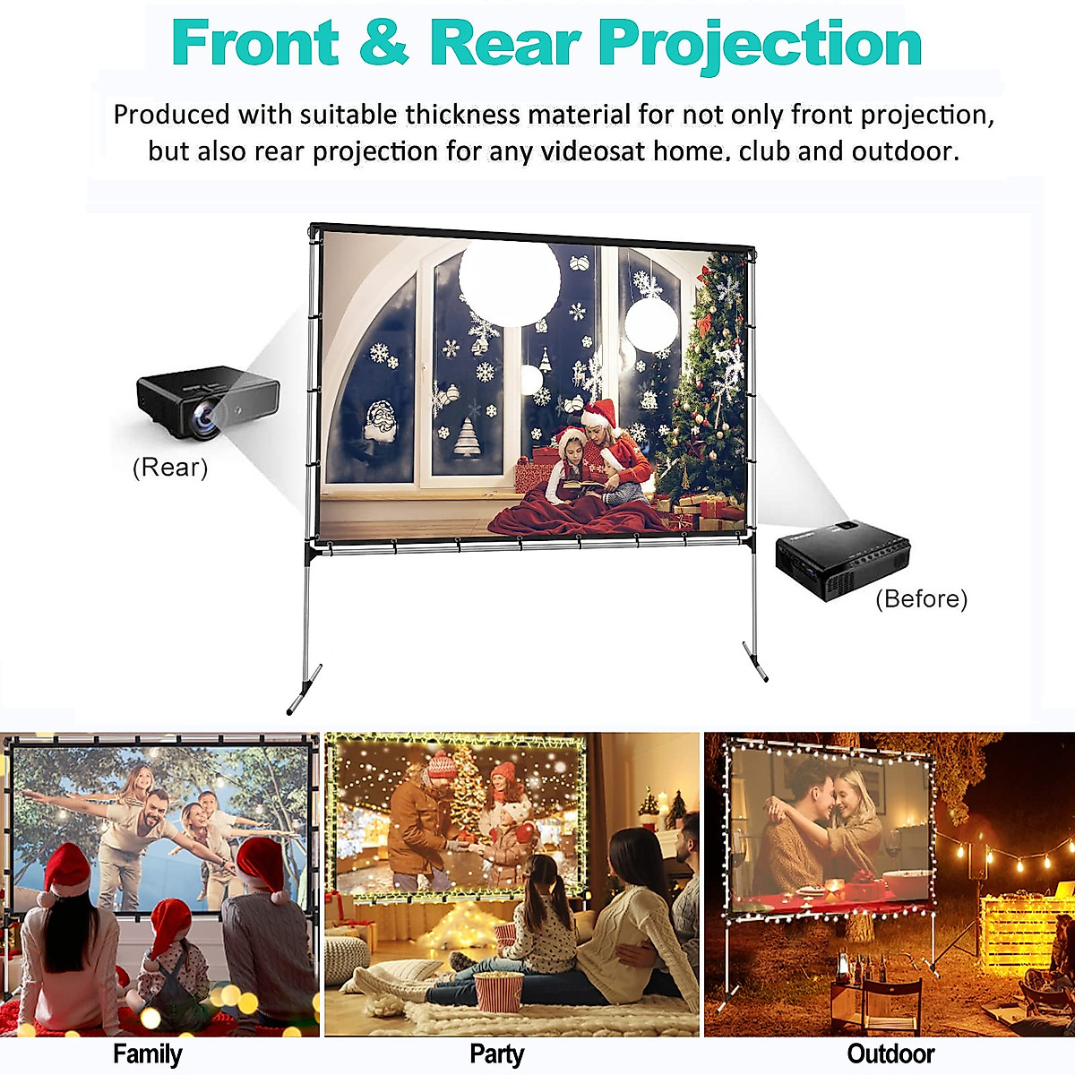 GYUEM 100 inch Projector Screen with Stand, Portable Front & Rear Projection Screen, 4K HD 16:9 Screen Outdoors and Indoors, Setup in Minutes, Home Theater, Presentation