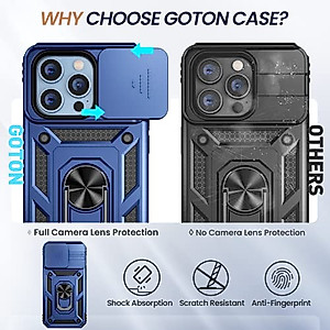 Goton for iPhone 14 Pro Case with Screen Protector - Slide Camera Cover Phone Case with Ring Stand, Heavy Duty Military Grade Shockproof Rugged Bumper for iPhone 14 Pro Accessories Blue