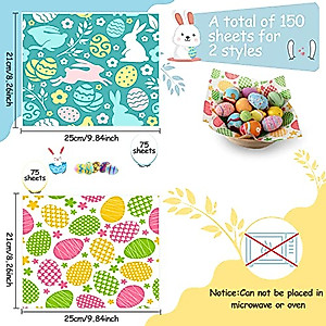 150 Pcs Easter Wax Paper for Food ,wrap Paper Sheets Sandwich Candy Cookies Wraps for Easter with Eggs Rabbit Flowers Pattern Waterproof Liner for Kitchen Handmade Food Easter Party Supplies